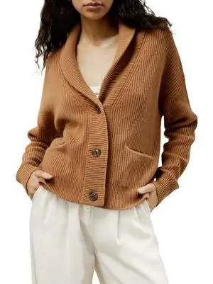 Lilysilk Wool Knit Shawl Collar Cardigan - Toffee