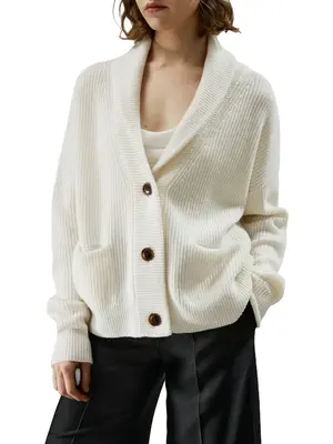 Lilysilk Wool Knit Shawl Collar Cardigan - White