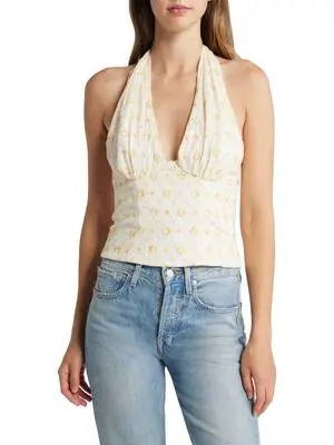 MISTRESS ROCKS Floral Embroidered Halter Top - Cloud