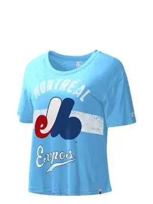 STARTER Montreal Expos Cooperstown Collection Record Setter Crop Top - Light Blue