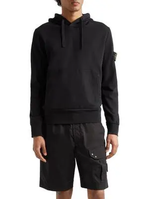 Stone Island Logo Patch Cotton Hoodie - Black