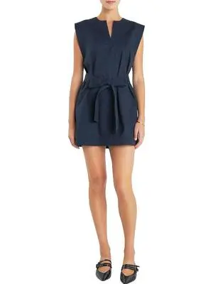 English Factory Belted Cotton Minidress - Navy