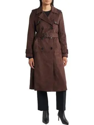 Bcbgmaxazria Belted Double-breasted Faux Leather Trench Coat - Chocolate