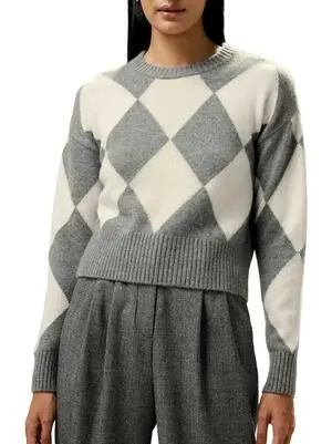Lilysilk Diamond Pattern Cashmere Sweater Grey