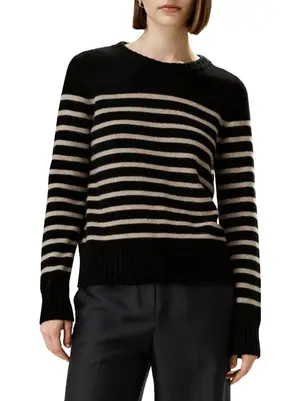 Lilysilk Striped Cashmere Sweater Black