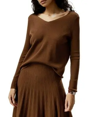 Lilysilk V-neck Merino Wool Sweater - Brown