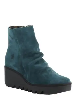 Fly London Fly London Baan Platform Wedge Bootie 005 Petrol Oil Suede