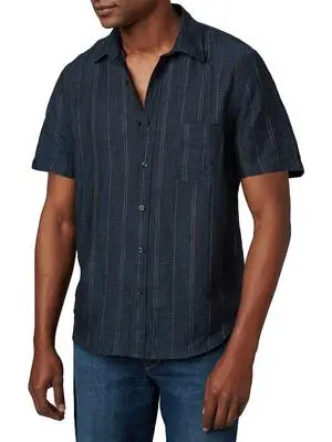 Joe's Jeans Scott Stripe Short Sleeve Linen Button-up Shirt - Midnight Stripe