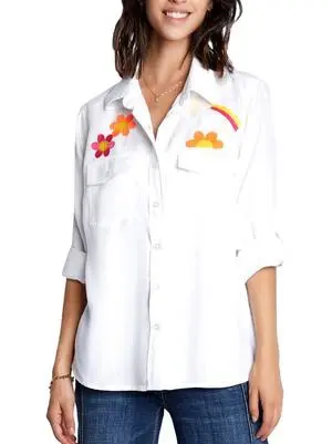 BILLY T Peace & Love Embroidered Shirt - White
