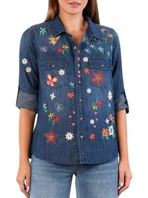 BILLY T Billy T Sketchbook Embroidered Button-Up Shirt Dusk Denim