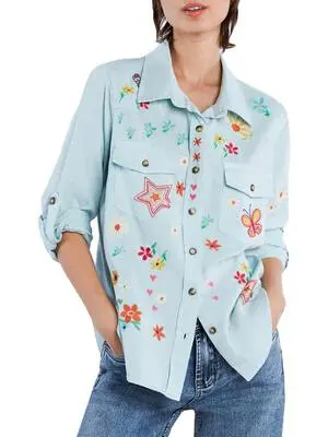 BILLY T Sketchbook Embroidered Button-up Shirt - Minty