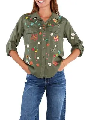 BILLY T Sketchbook Embroidered Button-up Shirt - Soft Olive