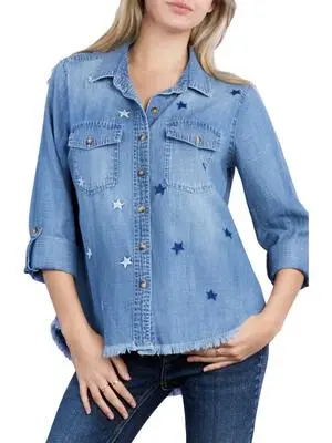 BILLY T Embroidered Star Button-up Shirt - Denim