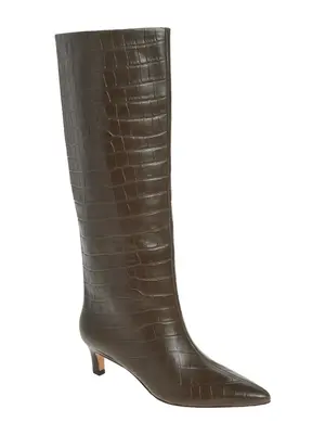 Nordstrom Dauphine Kitten Heel Knee High Boots Green Moss Croco