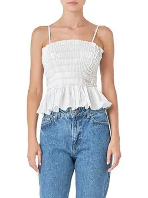 Endless Rose Bead Pleated Peplum Camisole - White