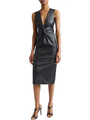 MICHAEL KORS MICHAEL KORS COLLECTION Twist Front Leather Midi Dress