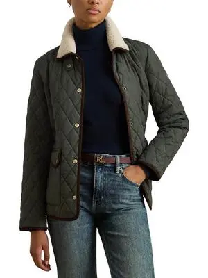 Ralph Lauren Lauren Ralph Lauren Quilted Jacket With Faux Shearling Collar Litchfield Loden