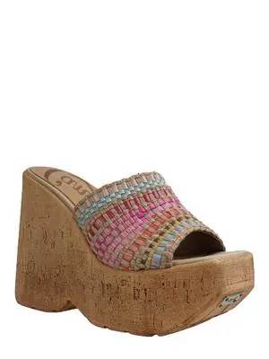 CANDIE'S Candie's Nelya Platform Wedge Sandal Natural Raffia