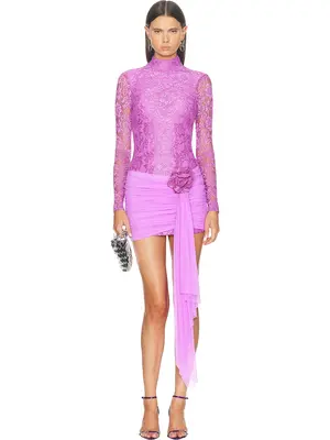 PatBO Embroidered Lace Mini Dress - Bright Lilac