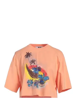 MSGM Printed Cotton T-shirt - Orange