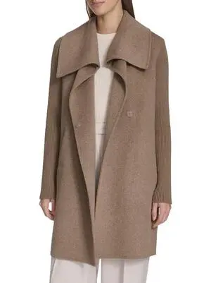 KENNETH COLE Rib Sleeve Mixed Media Coat - Nutmeg