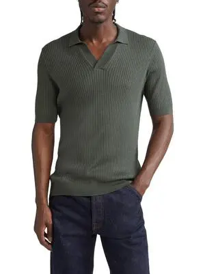 Sunspel Fine Rib Silk & Cotton Polo - Dusk Green