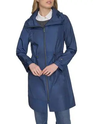 Cole Haan Travel Packable Hooded Rain Jacket - Coastal Bl