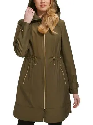Cole Haan Travel Packable Hooded Rain Jacket - Olive