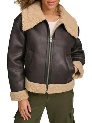 LEVI'S Faux Leather & Faux Shearling Bomber Jacket - Molasses
