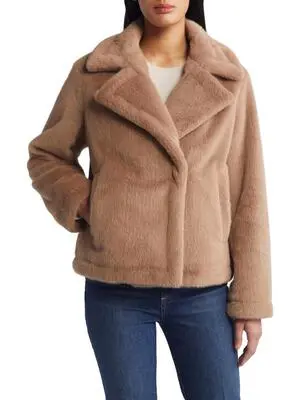 Sam Edelman Notched Lapel Faux Fur Jacket - Sepia Taupe