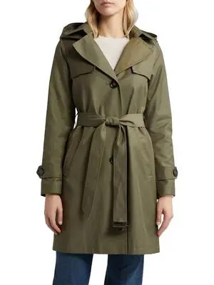 Sam Edelman Cotton-blend Trench Coat With Removable Hood - Loden