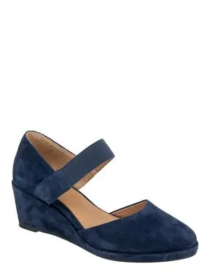 Gentle Souls By Kenneth Cole Oriana Ankle Strap Wedge Pump - Navy Suede