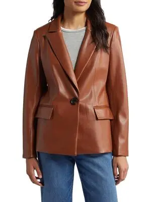 Sam Edelman Sam Edelman Faux Leather Blazer Cognac