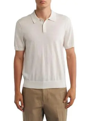 Vince Short Sleeve Merino Wool Polo Sweater - Blanco