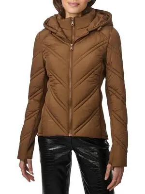 Bernardo Bernardo Hooded Puffer Jacket With Bib Dark Camel