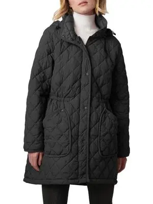 Bernardo Diamond Quilted Puffer Coat With Hood - Black
