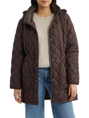 Bernardo Diamond Quilted Puffer Coat With Hood - Mole