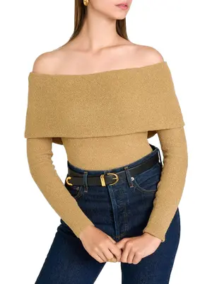 WAYF WAYF Morgan Off-The-Shoulder Sweater Taupe
