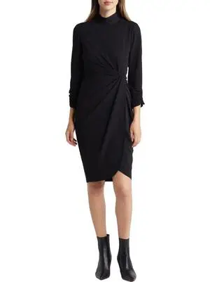 TAHARI ASL Mock Neck Twist Sheath Dress - Black