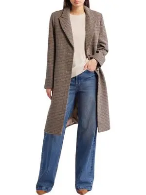 Ralph Lauren Houndstooth Wool-blend Coat - Beige/merlot Houndstooth
