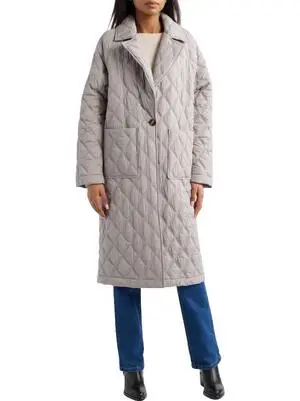 Bernardo Diamond Quilted Long Coat - Ash