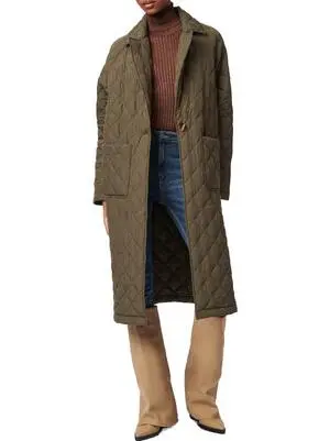 Bernardo Bernardo Diamond Quilted Long Coat Olive