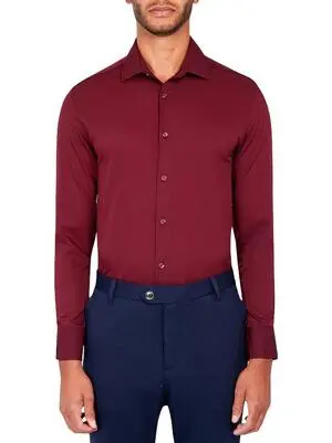 BROOKLYN BRIGADE Slim Fit Solid Performance Dress Shirt - Cabernet