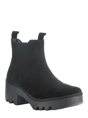 Fly London Trig Platform Chelsea Boot - Black Oil Suede