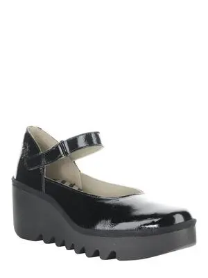 Fly London FLY London Bawo Platform Wedge Pumps Black Shiny