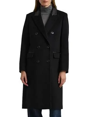 Ralph Lauren Faux-leather Trimmed Double-breasted Wool-blend Reefer Coat - Black