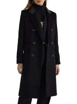 Ralph Lauren Faux-leather Trimmed Double-breasted Wool-blend Reefer Coat - Regal Navy
