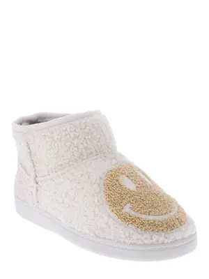 Mia MIA Chill Smiley Faux Shearling Bootie Slipper Oatmeal Happy Face