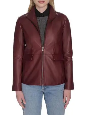 Cole Haan Wing Collar Leather Jacket - Burgundy