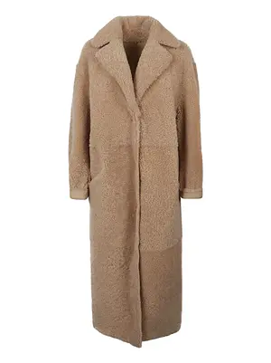 ENES Allegra Long Leather Coat - Beige